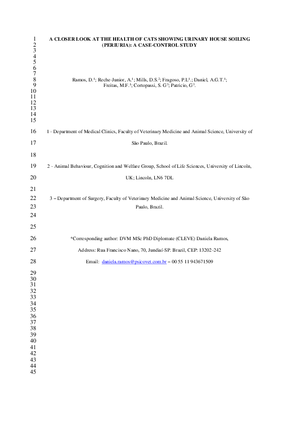 (PDF) A closer look at the health of cats showing urinary house-soiling ...