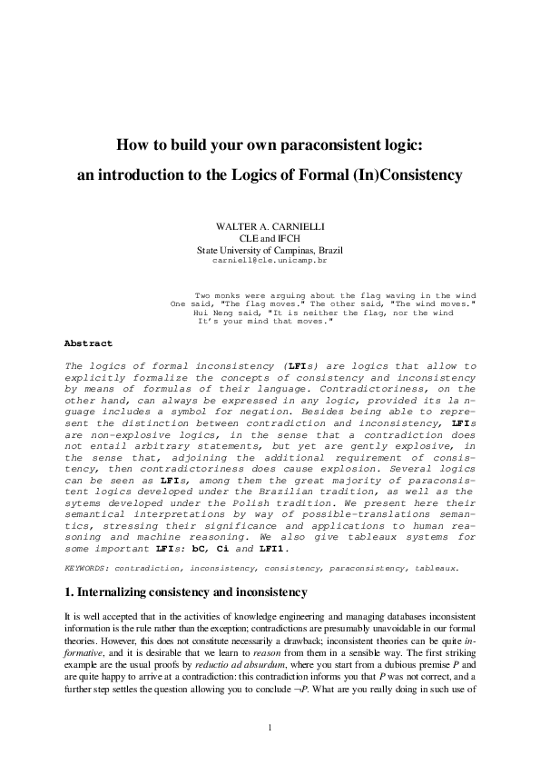 (PDF) How to build your own paraconsistent logic: an introduction to the Logics of Formal (In ...