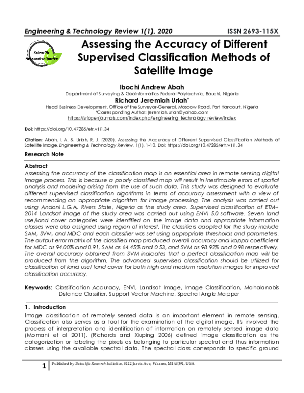 Pdf Assessing The Accuracy Of Different Supervised Classification Methods Of Satellite Image