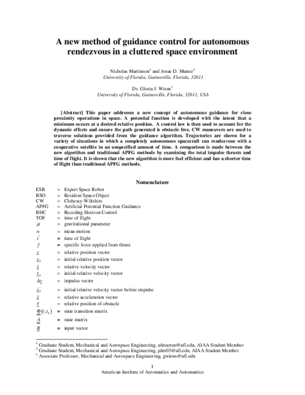 (PDF) A New Method of Guidance Control for Autonomous Rendezvous in a ...