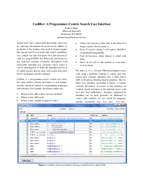 (PDF) Codifier: a programmer-centric search user interface