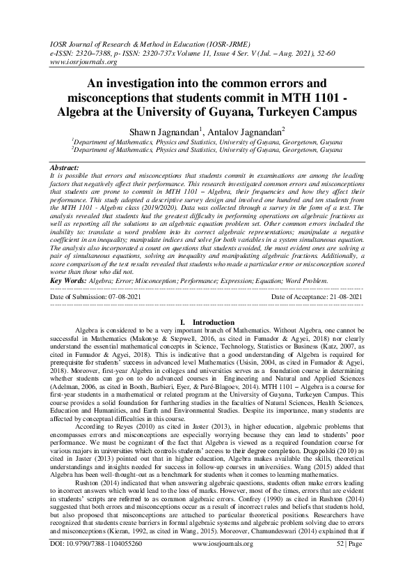 (PDF) An investigation into the common errors and misconceptions that ...