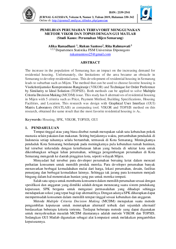 (PDF) PEMILIHAN PERUMAHAN TERFAVORIT MENGGUNAKAN METODE VIKOR DAN TOPSIS DENGAN GUI MATLAB ...