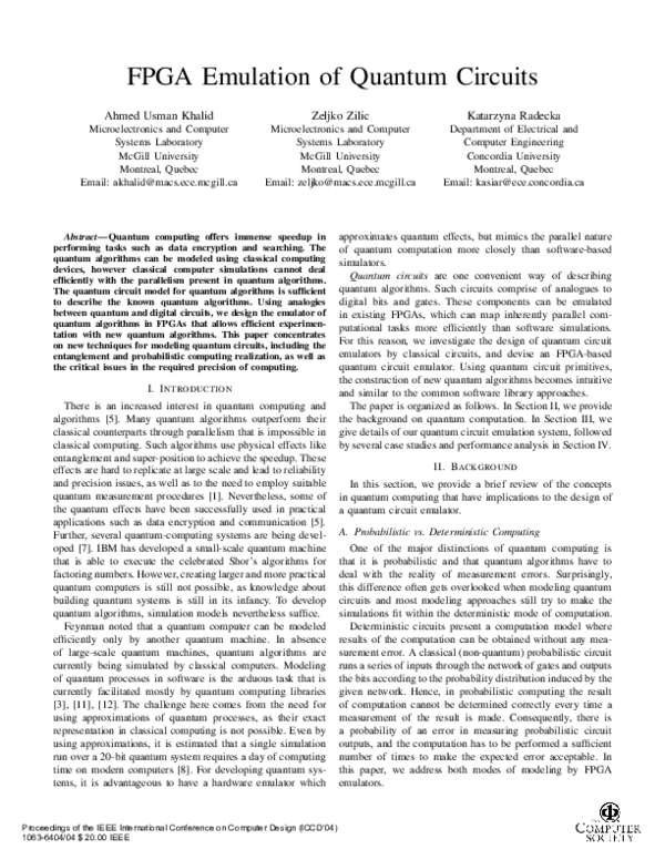 Pdf Fpga Emulation Of Quantum Circuits