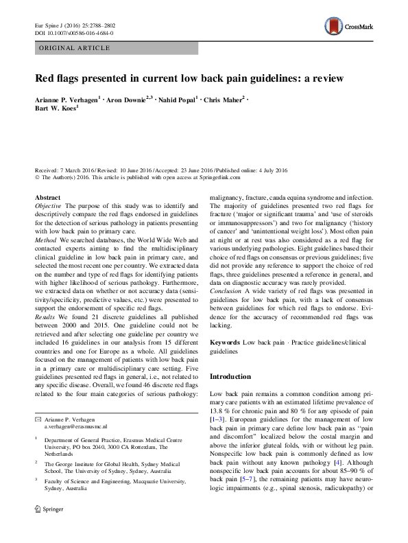 (PDF) Red flags presented in current low back pain guidelines: a review
