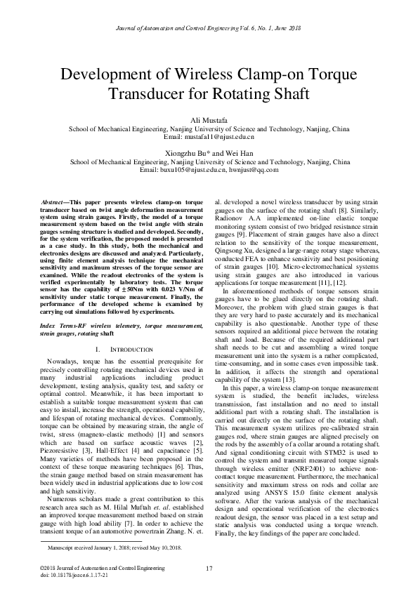 (PDF) Development of Wireless Clamp-on Torque Transducer for Rotating Shaft