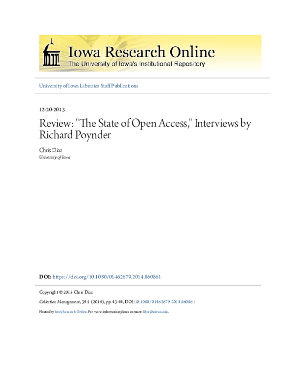 (PDF) Review of “The State of Open Access,” interviews by Richard Poynder