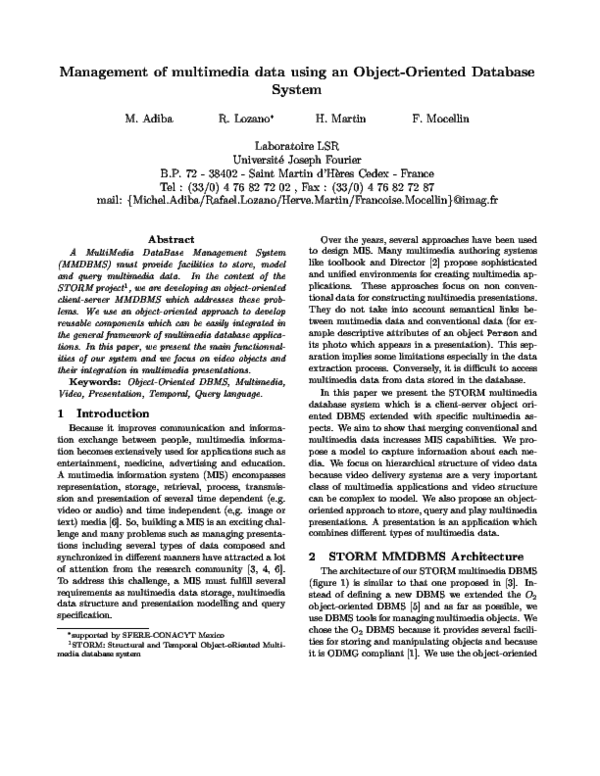 (PDF) Management of multimedia data using an object-oriented database system
