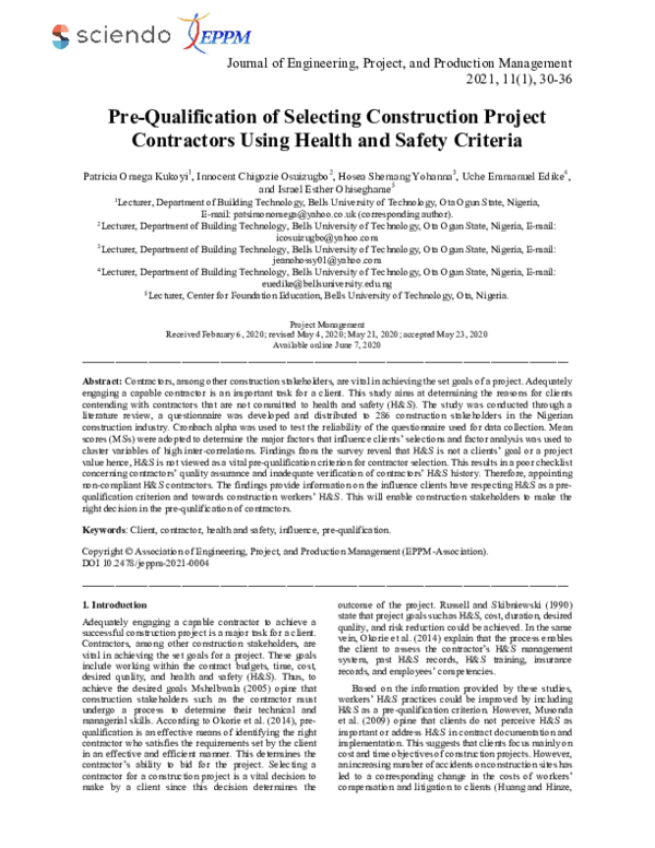 (PDF) Pre-Qualification of Selecting Construction Project Contractors ...