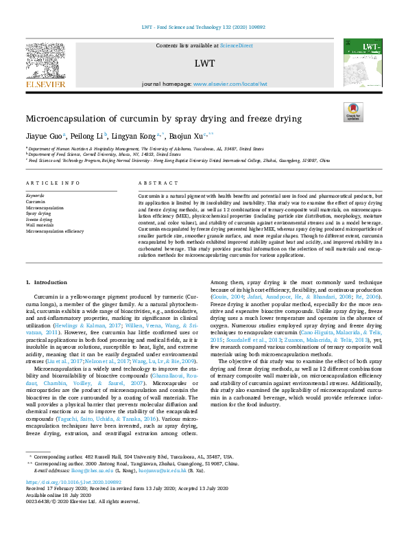 (PDF) Microencapsulation of curcumin by spray drying and freeze drying