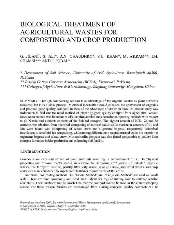 (PDF) BIOLOGICAL TREATMENT OF AGRICULTURAL WASTES FOR COMPOSTING AND ...