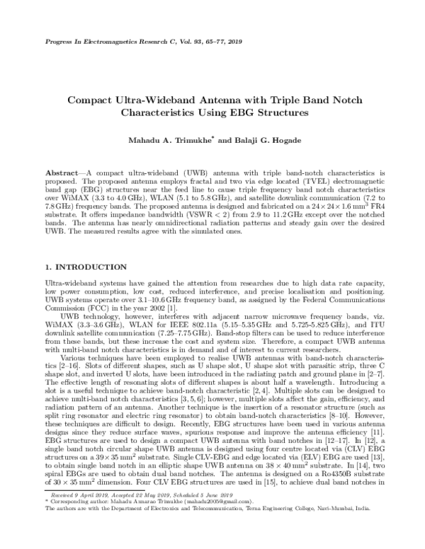 (PDF) Compact Ultra-Wideband Antenna with Triple Band Notch Characteristics Using Ebg Structures
