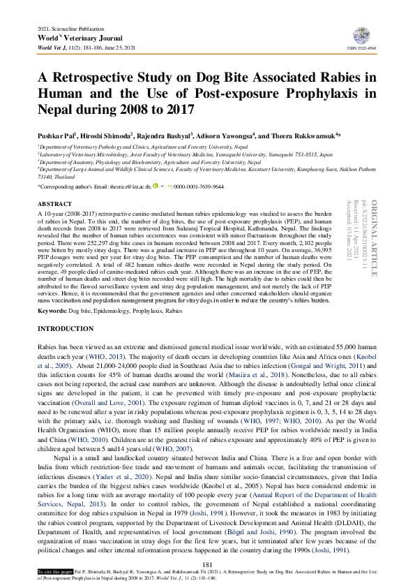 (PDF) A Retrospective Study on Dog Bite Associated Rabies in Human and ...