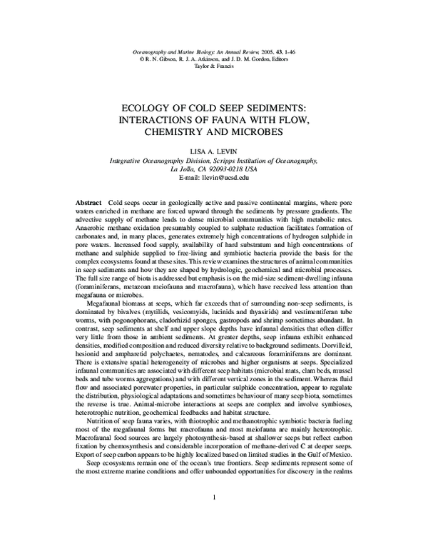 (PDF) Ecology of Cold Seep Sediments: Interactions of Fauna with Flow ...