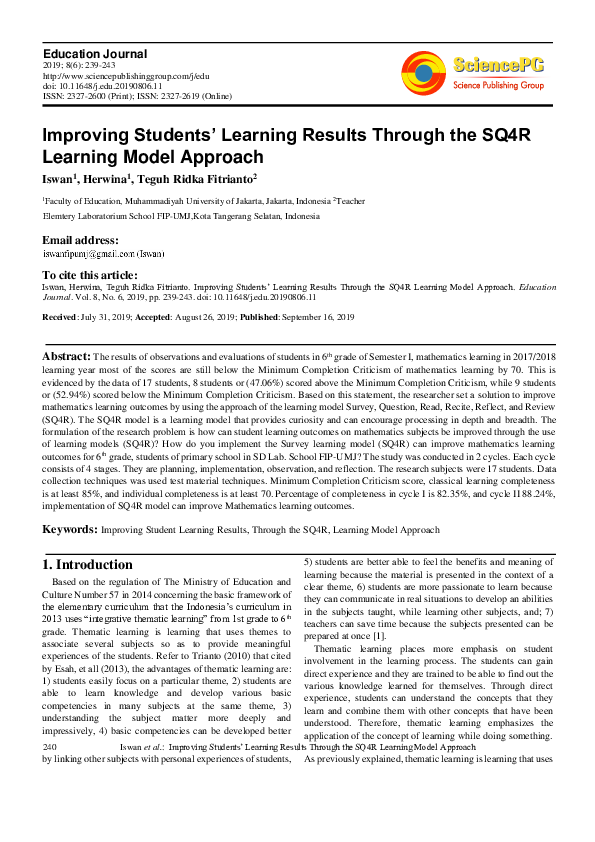 (PDF) Improving Students' Learning Results Through the SQ4R Learning Model Approach