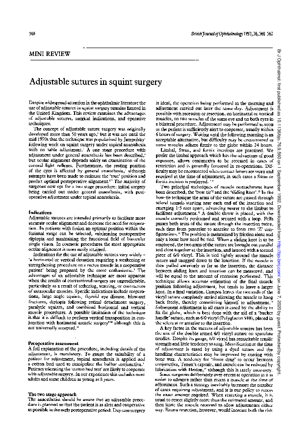 (PDF) Adjustable sutures in squint surgery