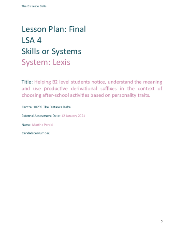 (DOC) Lesson Plan: Final LSA 4 Skills or Systems System: Lexis
