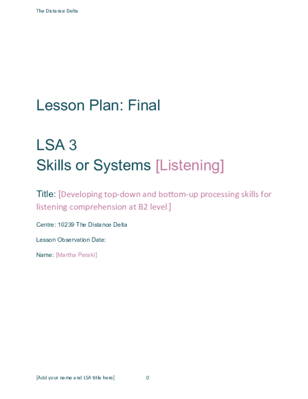 (DOC) Lesson Plan: Final LSA 3 Skills or Systems [Listening