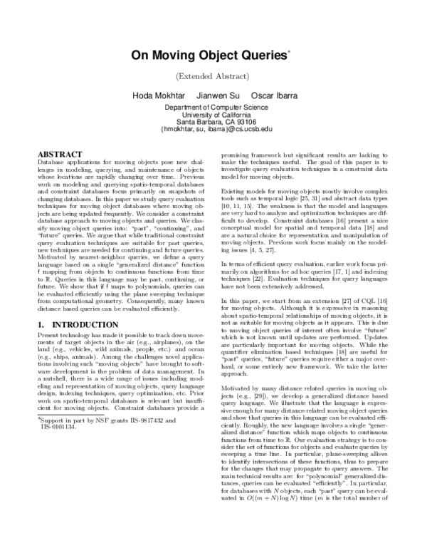 (PDF) On moving object queries