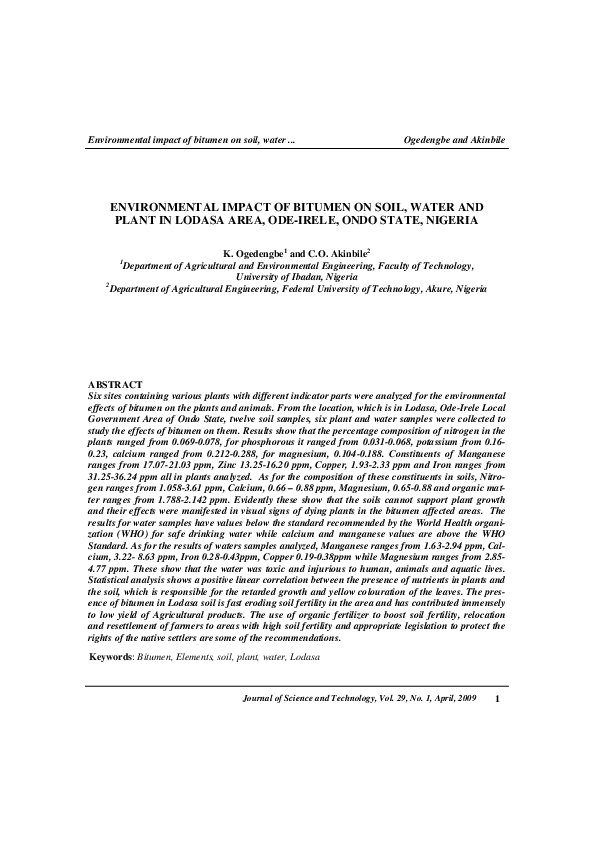 (PDF) Environmental impact of Bitumen on soil, water and plant in ...