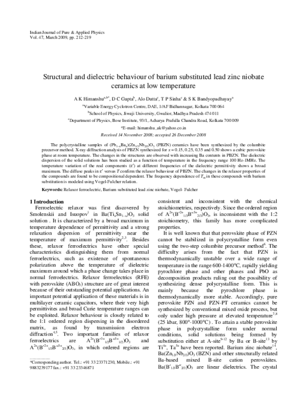 (PDF) Structural and dielectric behaviour of barium substituted lead ...