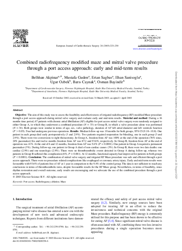 (PDF) Combined radiofrequency modified maze and mitral valve procedure ...