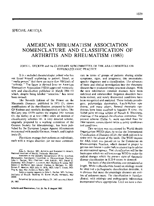 (PDF) American rheumatism association nomenclature and classification ...