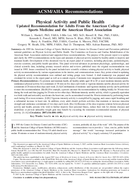 (PDF) Physical activity and public health: updated recommendation for ...