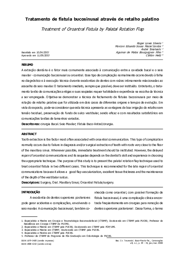 (PDF) Treatment of Oroantral Fistula by Palatal Rotation Flap | Andre ...
