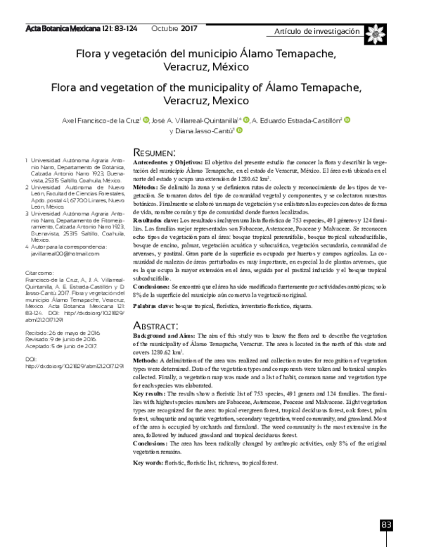 (PDF) Flora y vegetación del municipio Álamo Temapache, Veracruz, México