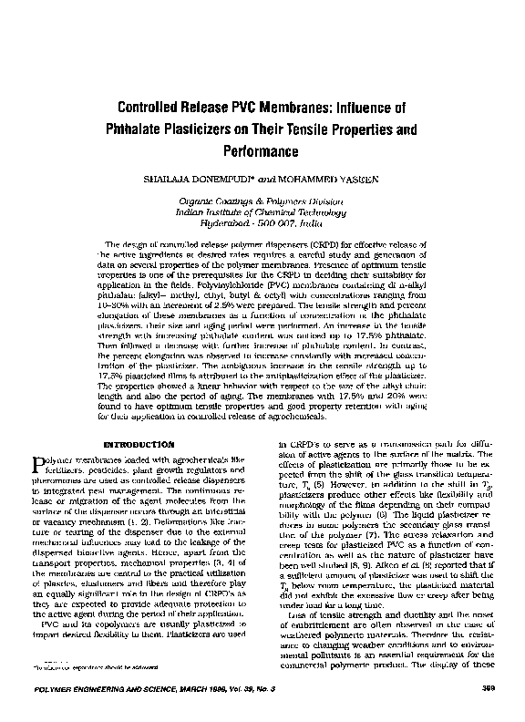 (PDF) Controlled release PVC membranes: Influence of phthalate ...