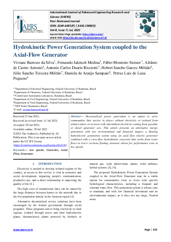 (PDF) Hydrokinetic Power Generation System coupled to the Axial-Flow ...