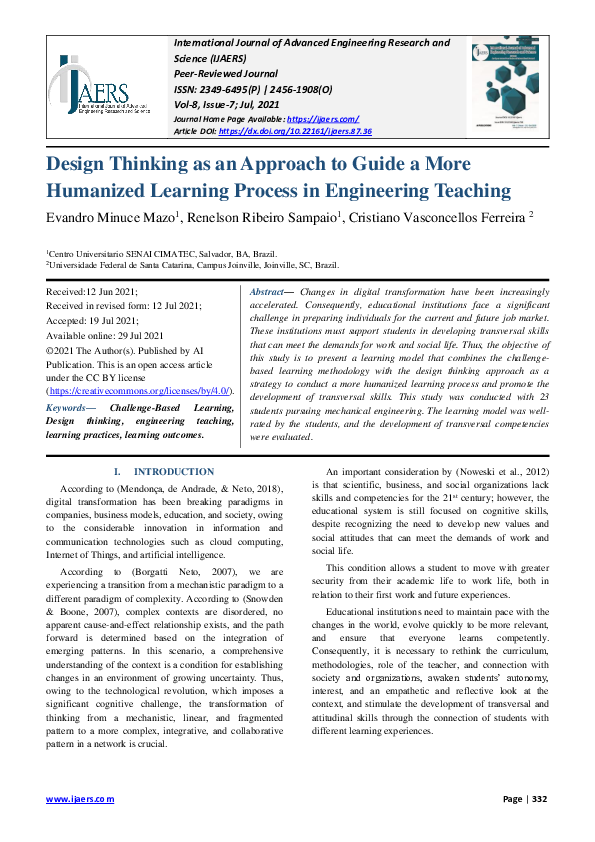 (PDF) Design Thinking as an Approach to Guide a More Humanized Learning ...