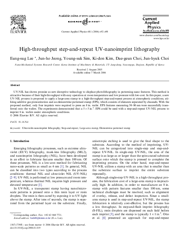 (PDF) High-throughput step-and-repeat UV-nanoimprint lithography