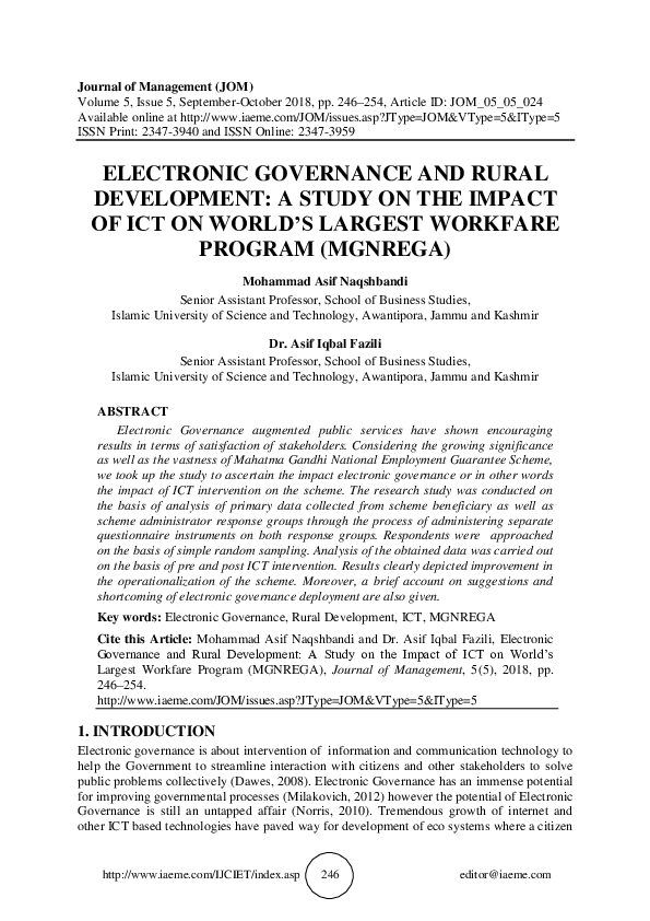 (PDF) ELECTRONIC GOVERNANCE AND RURAL DEVELOPMENT: A STUDY ON THE ...