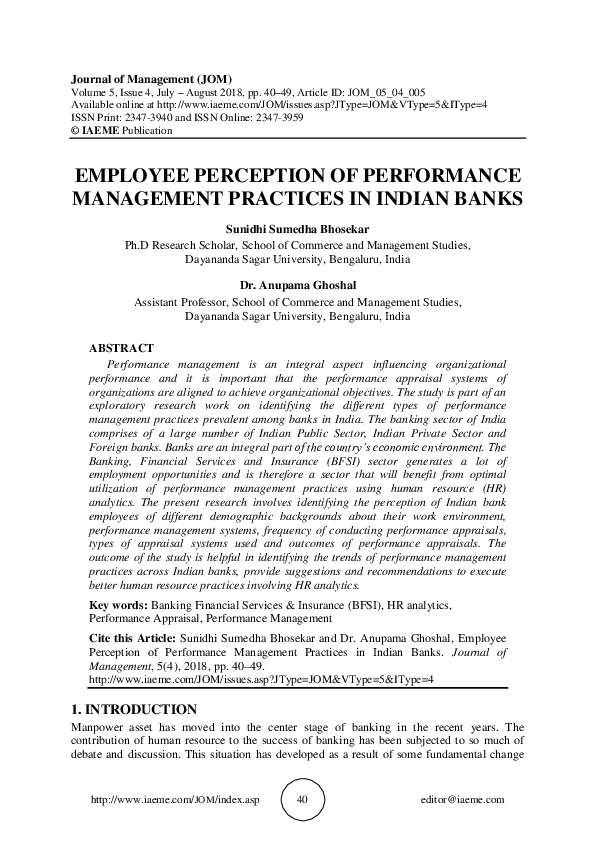 (PDF) EMPLOYEE PERCEPTION OF PERFORMANCE MANAGEMENT PRACTICES IN INDIAN ...