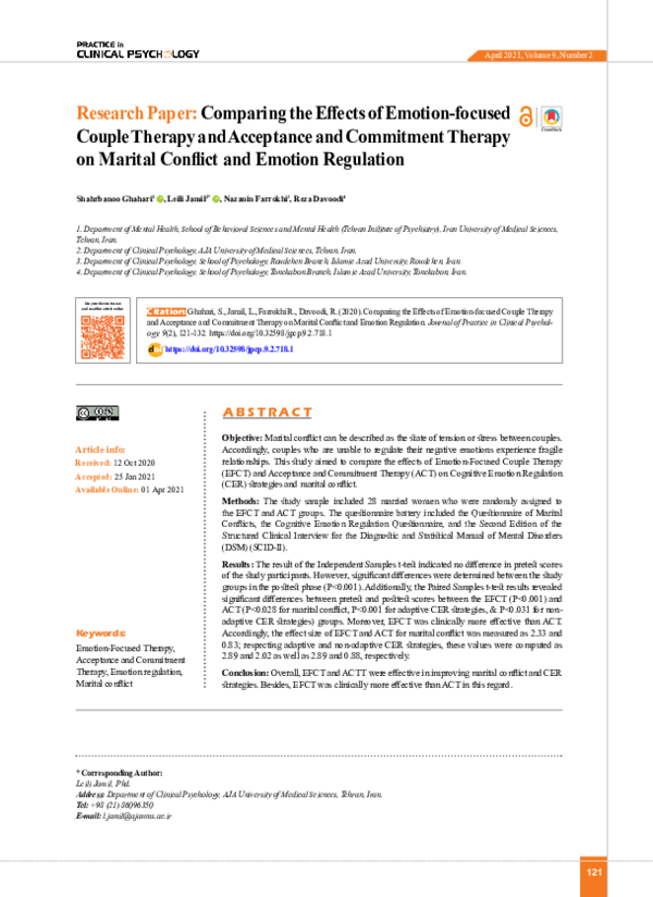(PDF) Comparing the Effects of Emotion-focused Couple Therapy and Acceptance and Commitment ...