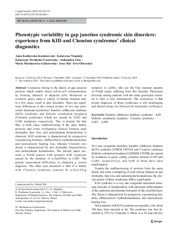 (PDF) Phenotypic variability in gap junction syndromic skin disorders: experience from KID and ...