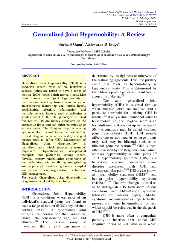 (PDF) Generalized Joint Hypermobility: A Review