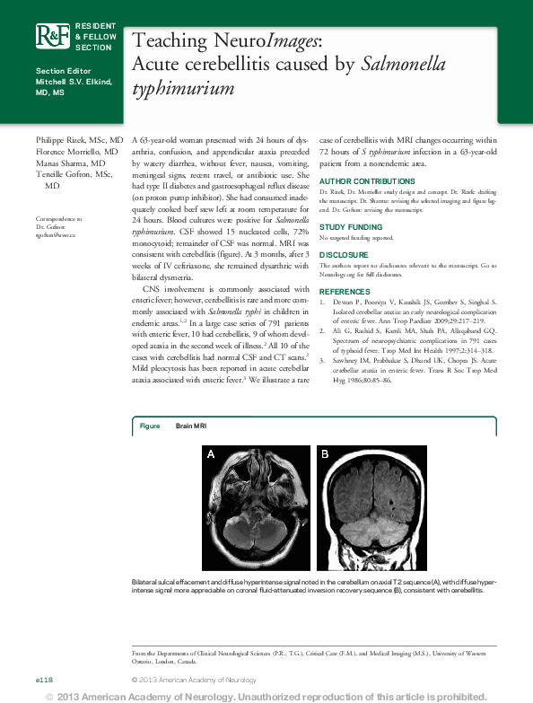 (PDF) Teaching NeuroImages: Acute cerebellitis caused by Salmonella ...