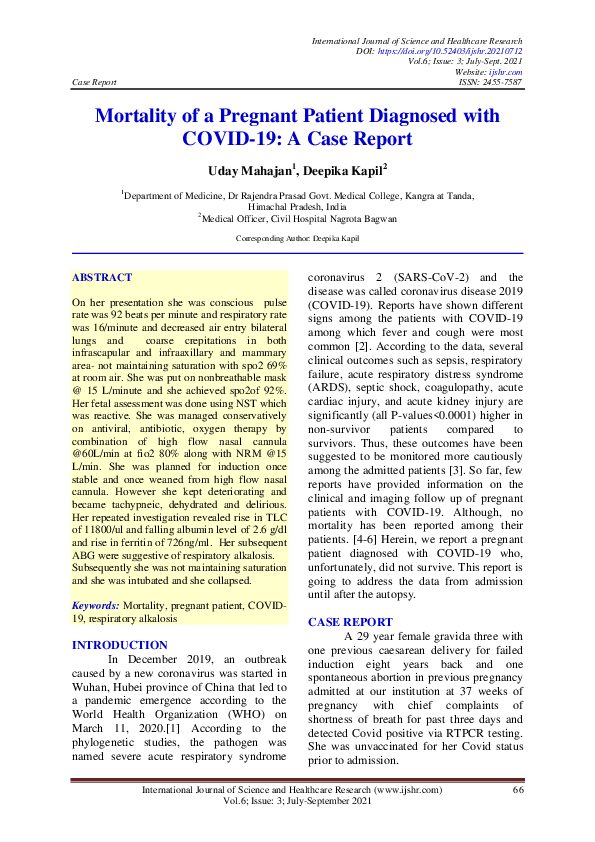 (PDF) Mortality of a Pregnant Patient Diagnosed with COVID-19: A Case ...