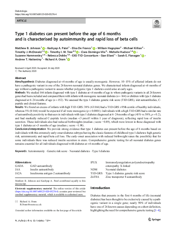 (PDF) Type 1 diabetes can present before the age of 6 months and is ...