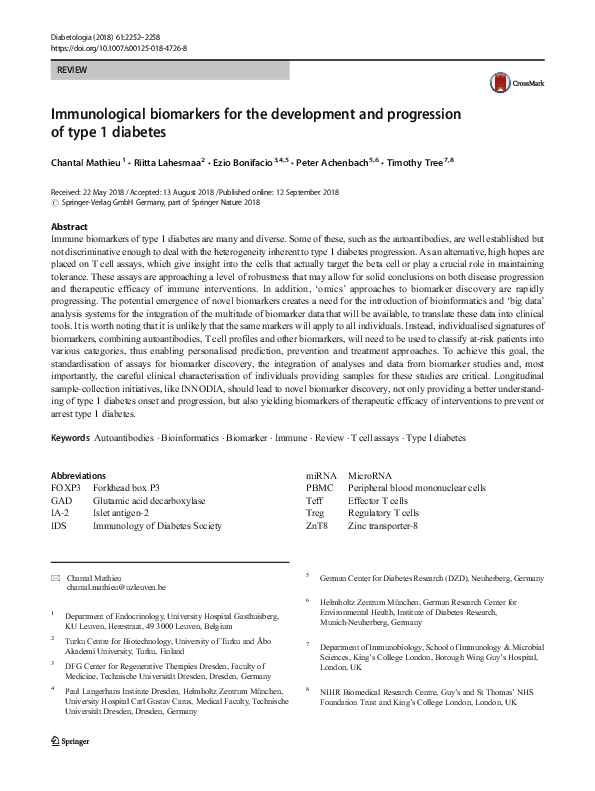 (PDF) Immunological biomarkers for the development and progression of ...