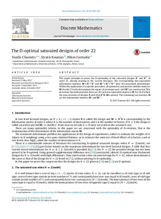 (PDF) The D-optimal saturated designs of order 22