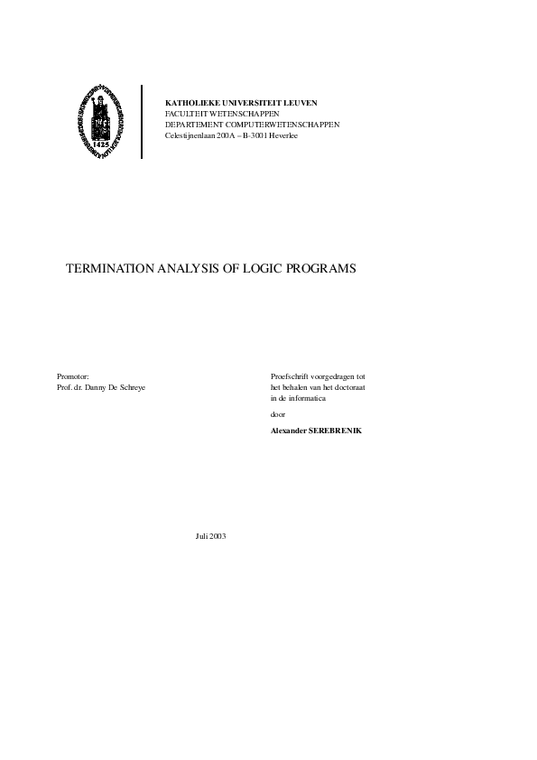 (PDF) Termination analysis of logic programs