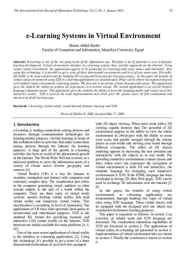 (PDF) E-learning systems in virtual environment