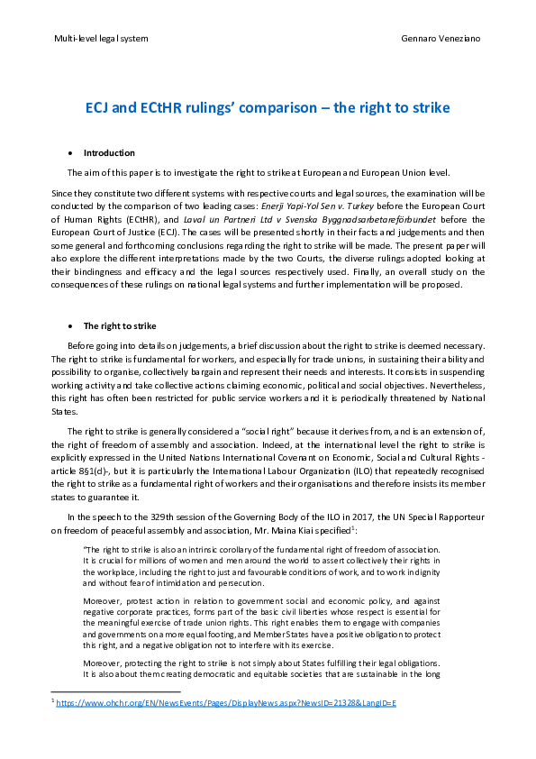 (PDF) ECJ and ECtHR rulings’ comparison – the right to strike