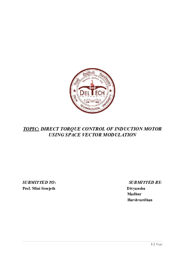 Pdf Direct Torque Control Of Induction Motor Using Space Vector