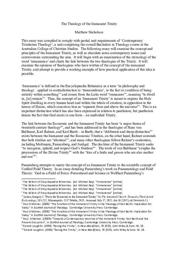 (DOC) The Theology of the Immanent Trinity