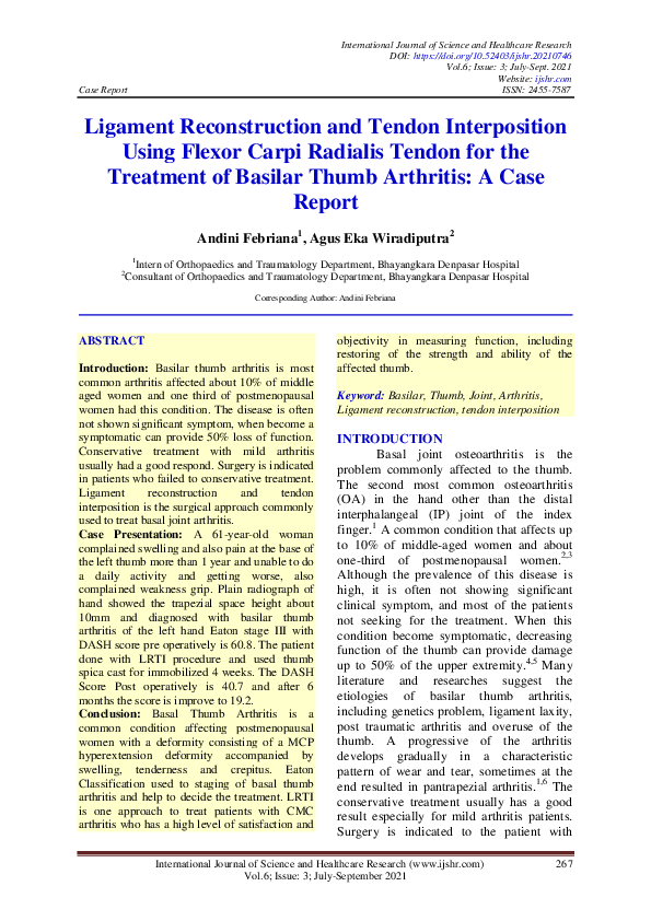 (PDF) Ligament Reconstruction and Tendon Interposition Using Flexor ...